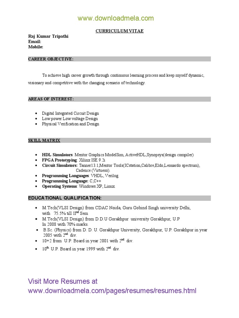 Vlsi Design Fresher Resume | PDF Vlsi Design Fresher Resume | PDF