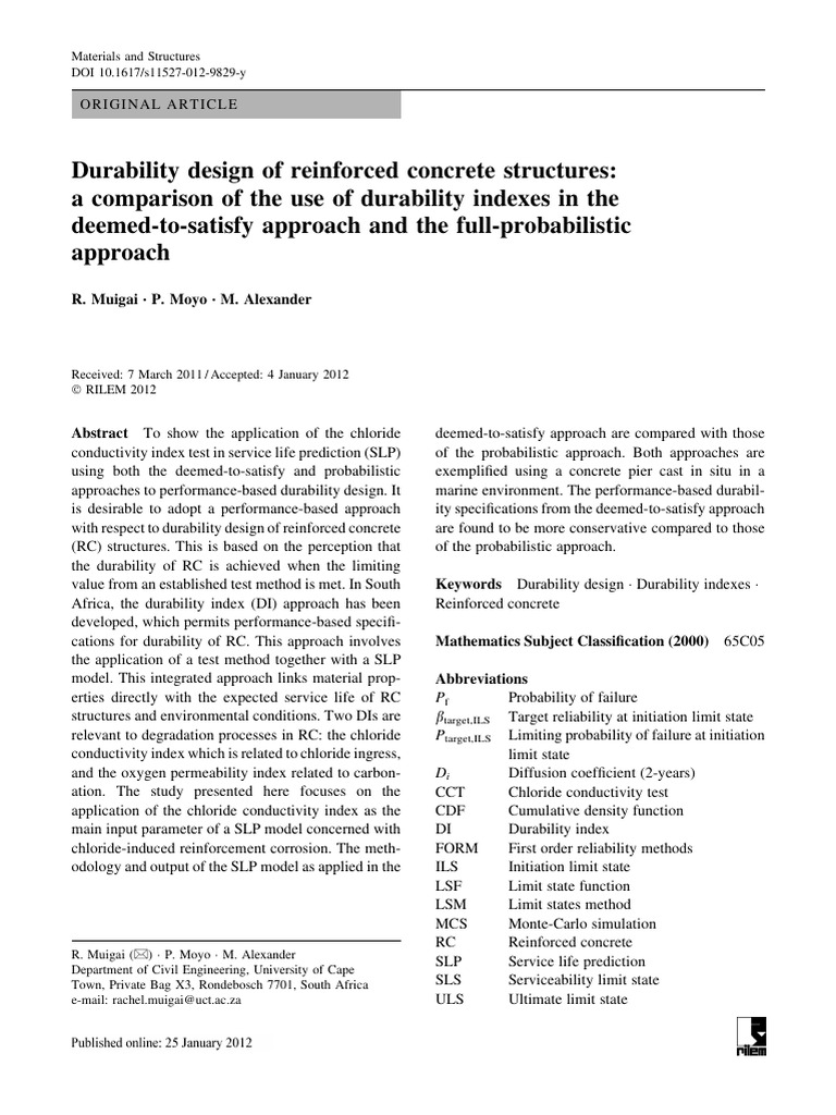 Muigai - Durability Design of Reinforced Concrete Structures | PDF ...