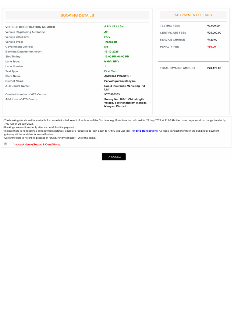 Pre Booking Details Receipt | PDF