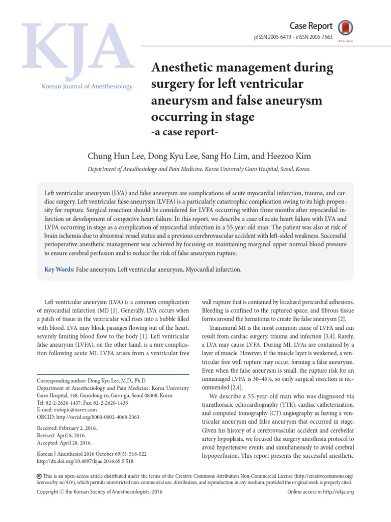 Anesthetic Management During Surgery For Left Vent | PDF | Anesthesia ...