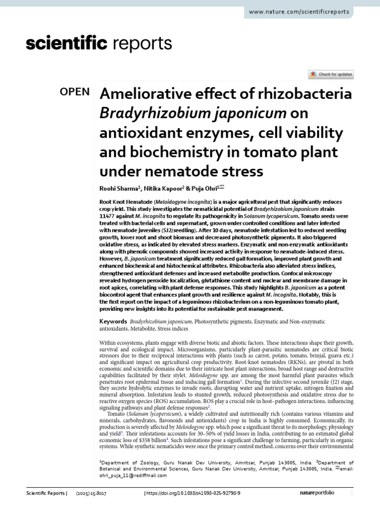 Ameliorative Effect of Rhizobacteria Antioxidant Enzymes, Cell ...