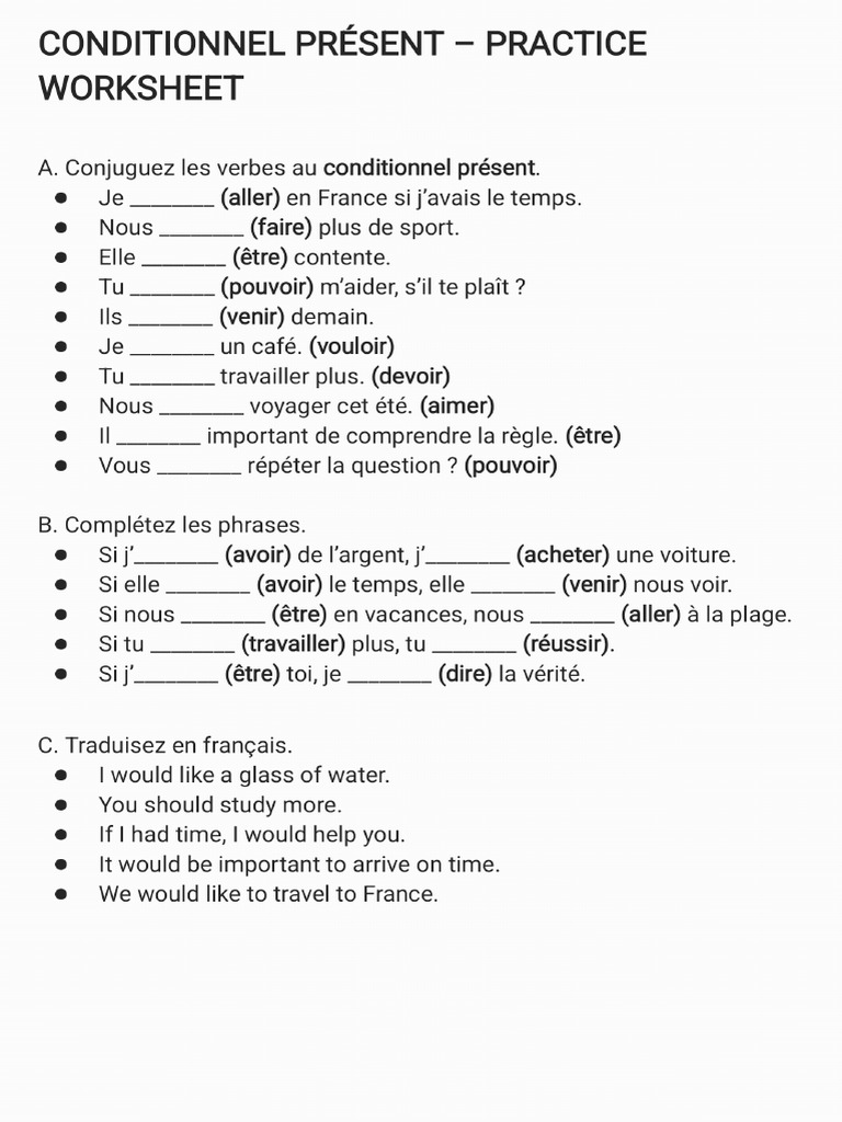 Conditionnel Présent Practice Worksheet | PDF