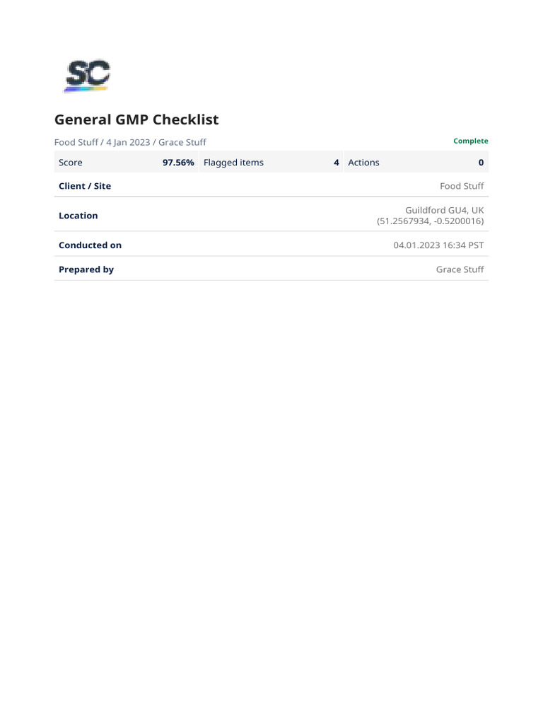 General GMP Checklist Sample Report 2023 | PDF | Pest Control ...