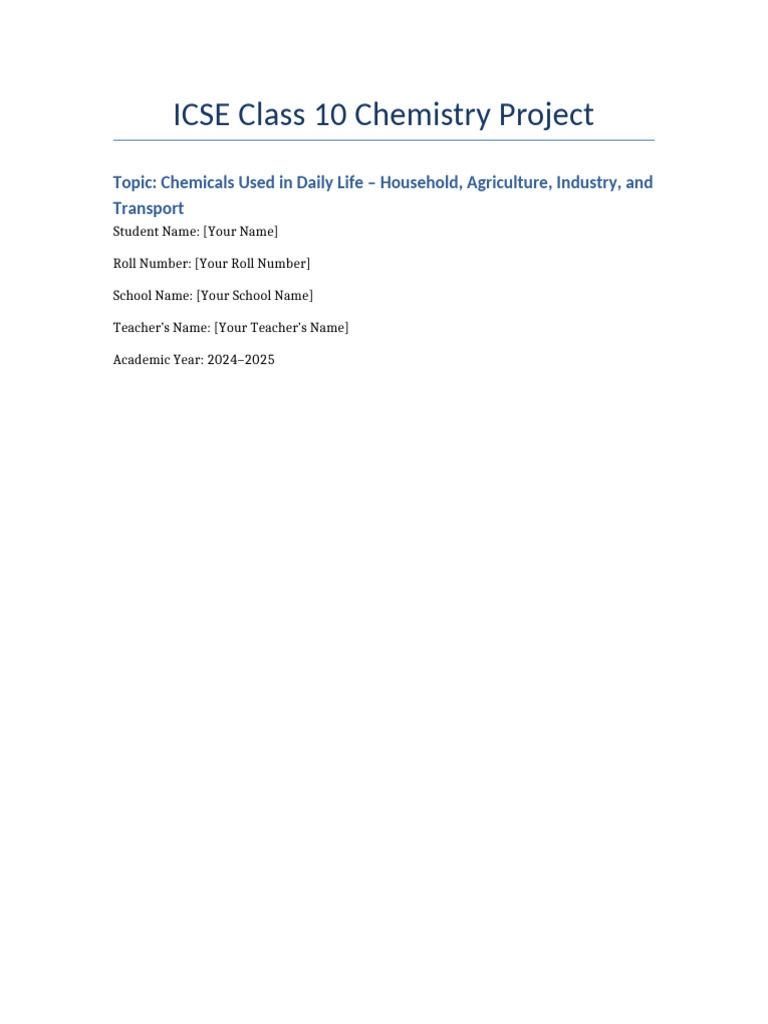 ICSE Class 10 Chemistry Project With Images | PDF | Gasoline | Disinfectant