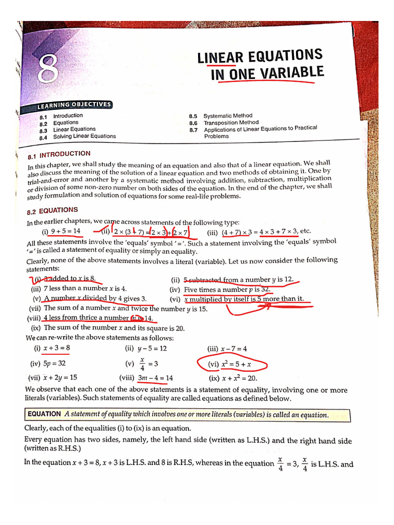 RD Sharma - Chap 8 - Linear Equ in One Variable | PDF