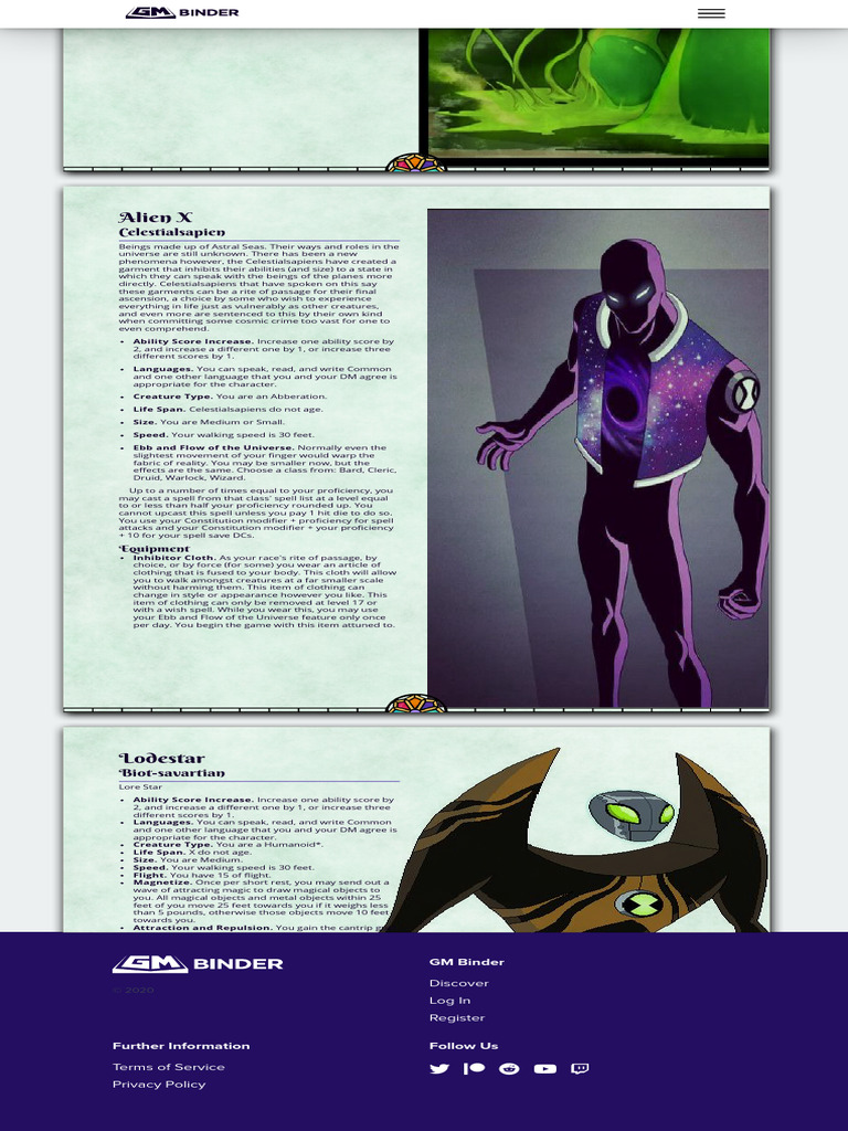 Ben 10 Races For DND 5e GM Binder 5 | PDF | Gary Gygax Games | D20 System