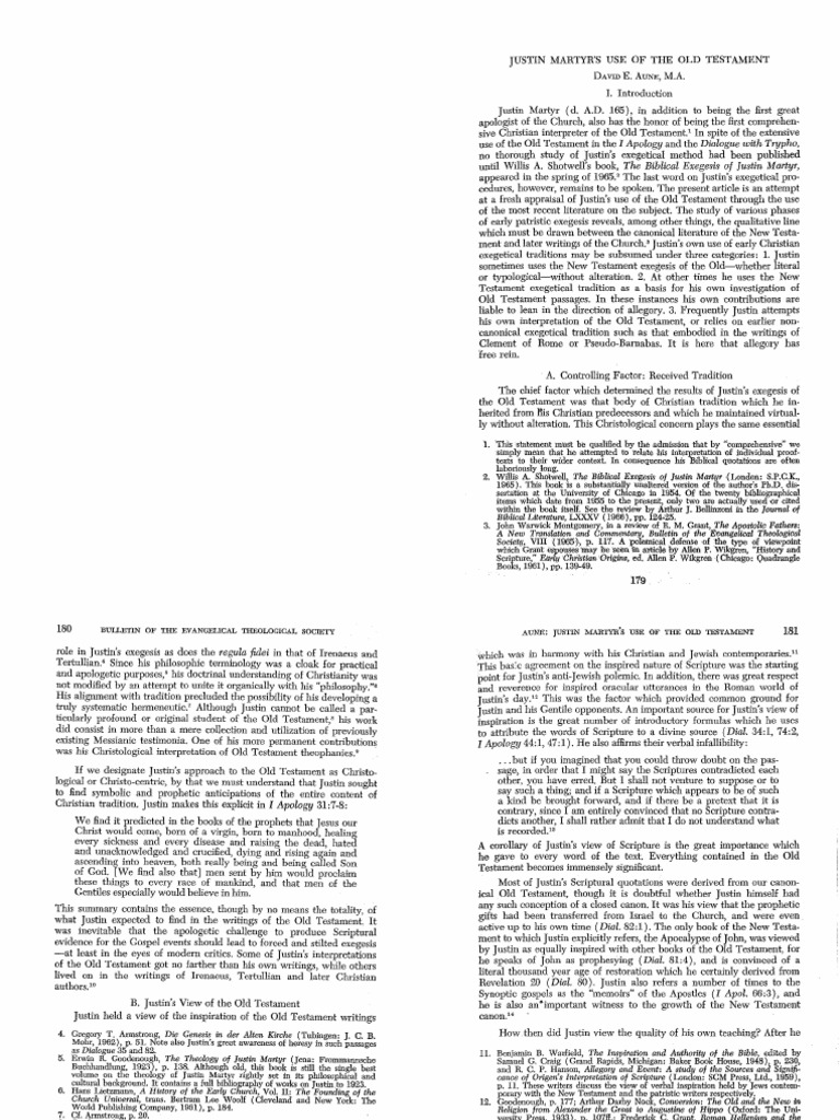 Justin Martyr's Use of The Old Testament. David Aune | PDF | Exegesis ...