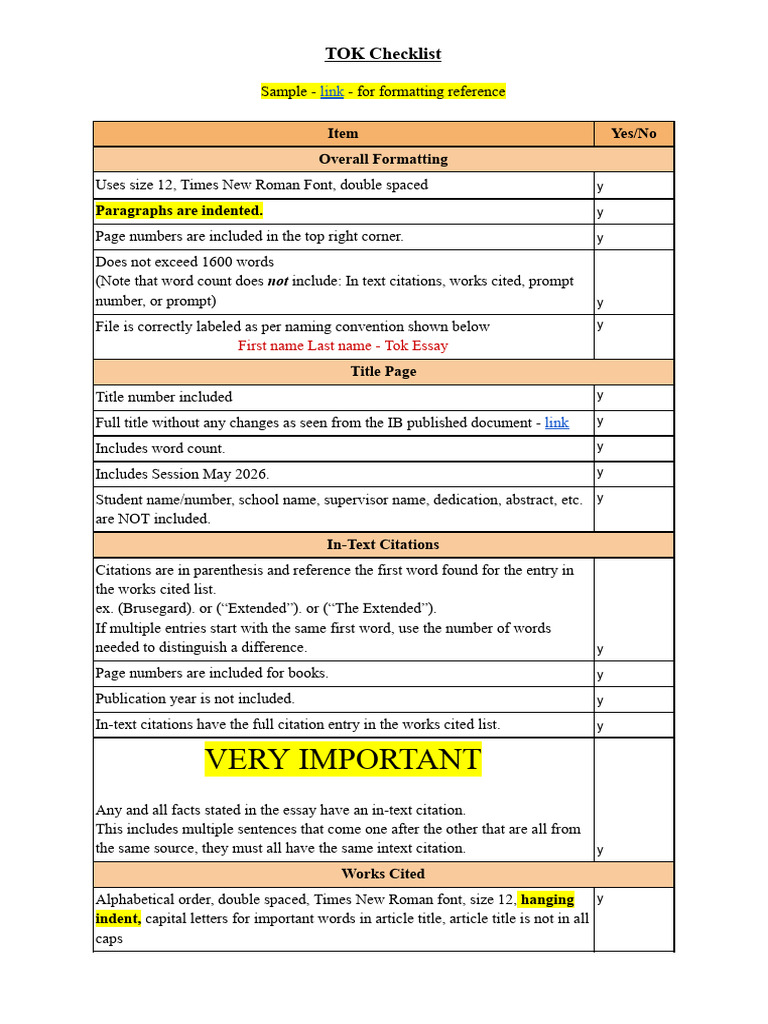 15 - TOK Essay (Self Check Tool) M26 (Shared With Students) | PDF ...