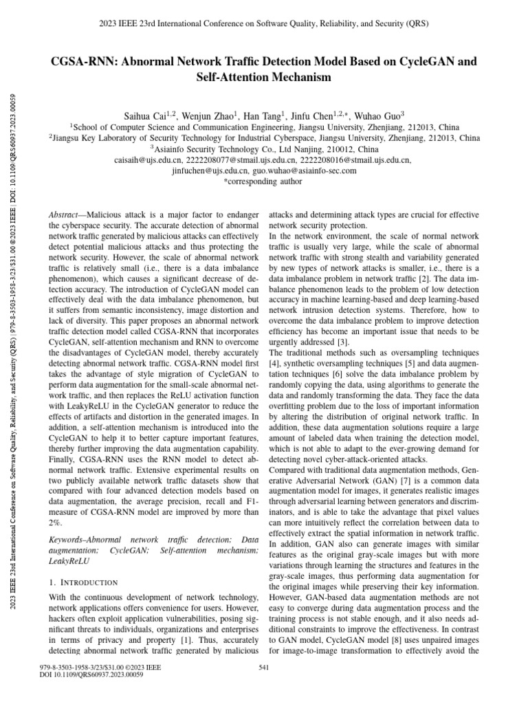 CGSA-RNN Abnormal Network Traffic Detection Model Based On CycleGAN and ...