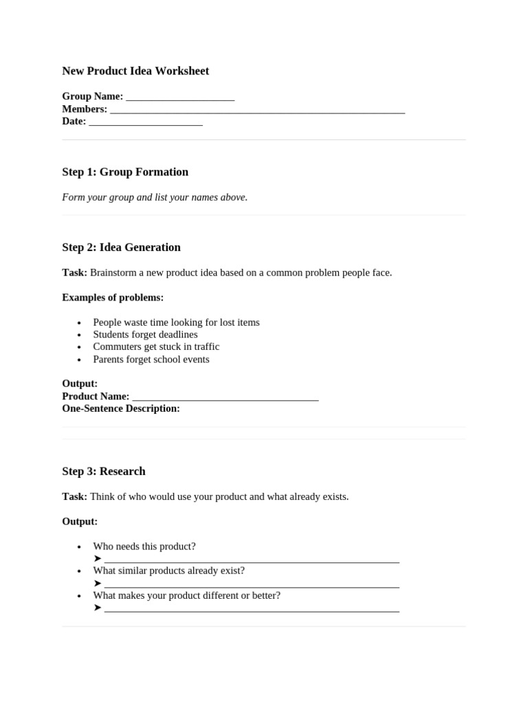 01.07.2026 New Product Idea Worksheet | PDF