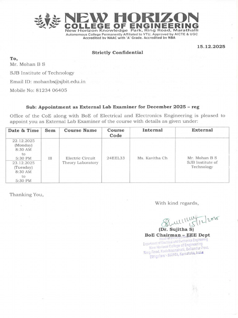 NHCE Lab Externals Prof. Mohan BS | PDF