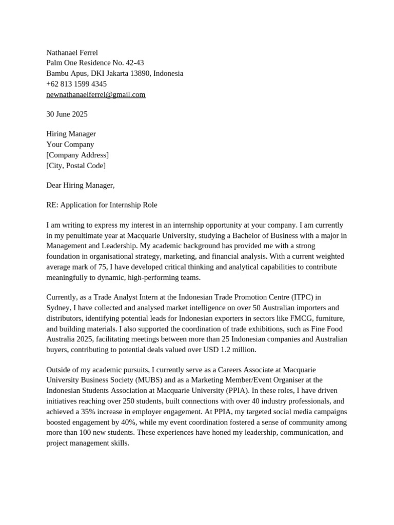 Cover Letter Indonesia | PDF | Economies | Business
