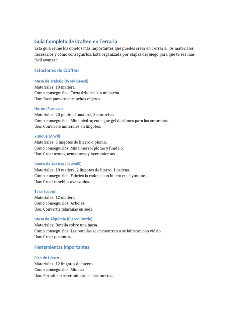 Guia Completa Crafteo Terraria | PDF