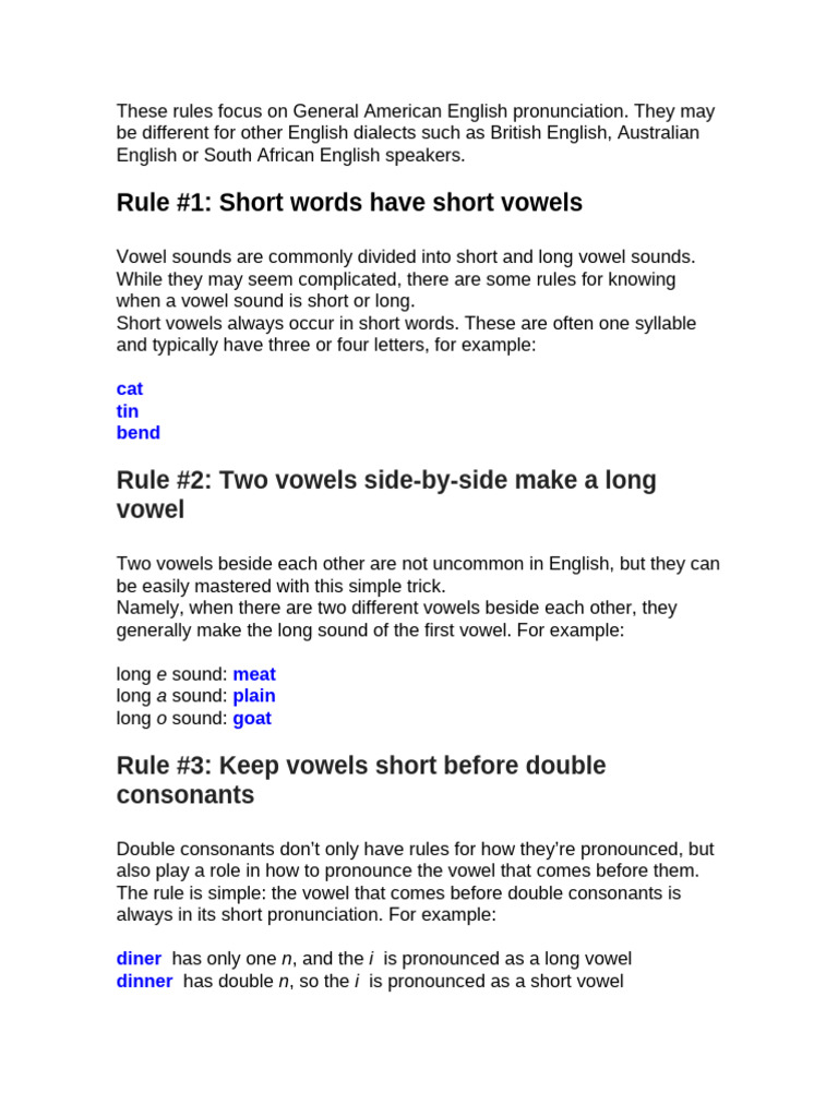Rules of English Pronunciation | PDF | English Language | Vowel