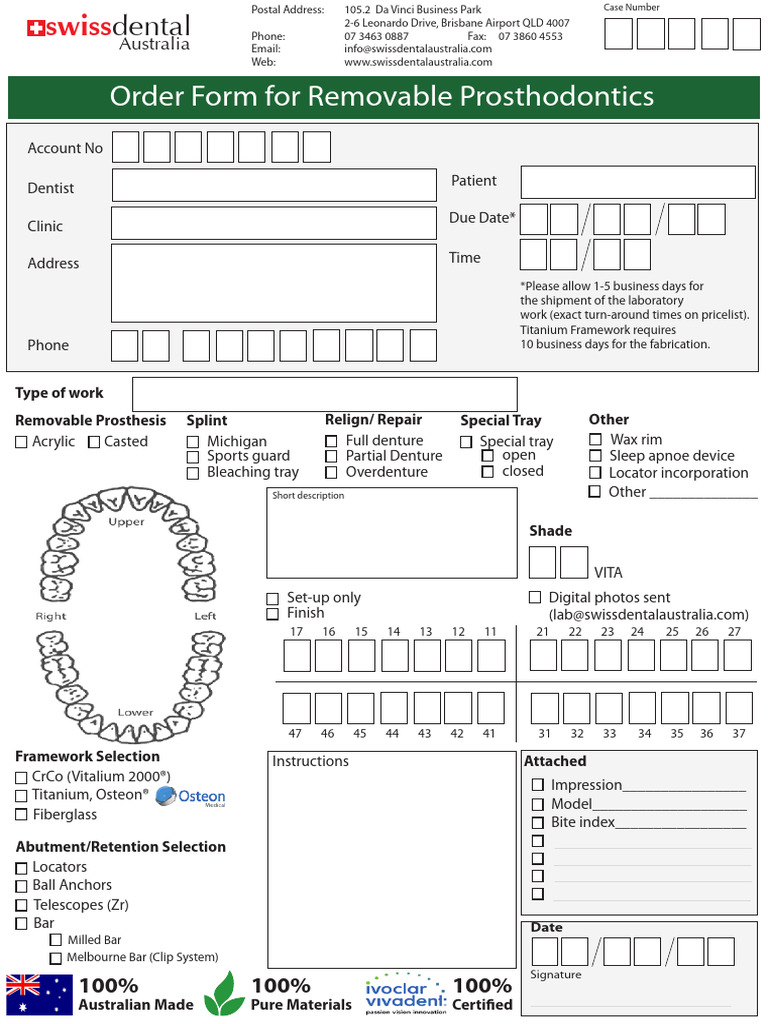 Order Form Removable Pros Sept 2014 | PDF | Body Modification | Medical ...