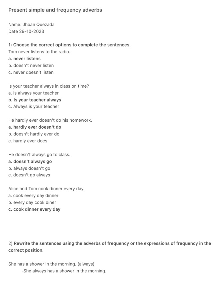 Present Simple and Frequency Adverbs | PDF