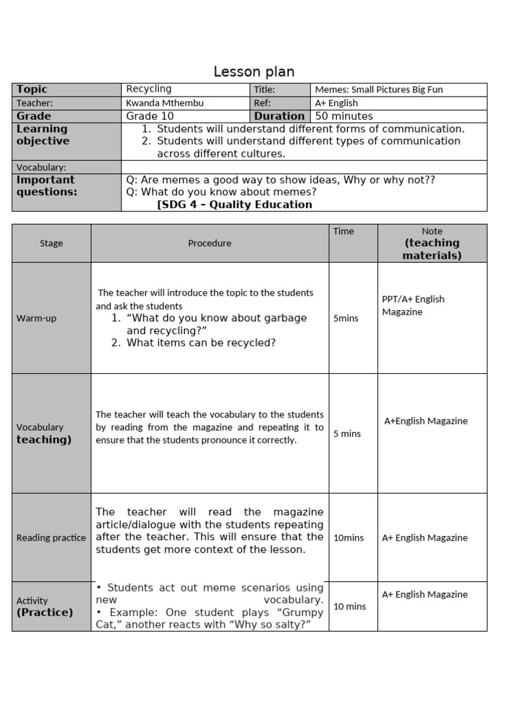 Lesson Plan Memes | PDF | Lesson Plan | Learning