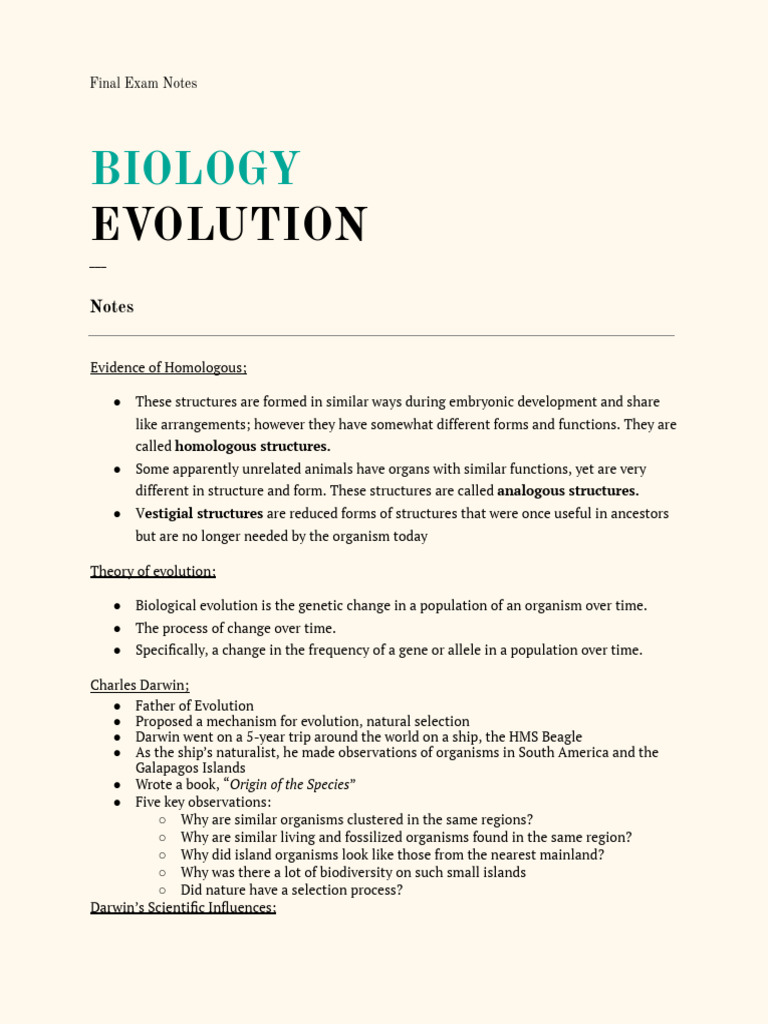 Biology Grade 11 Evolution Notes | PDF | Natural Selection | Evolution