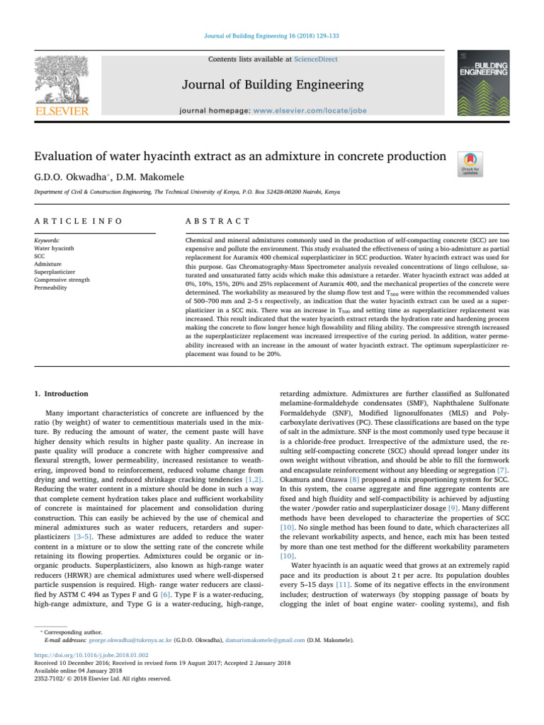 Evaluation of Water Hyacinth Extract As An Admixture in Concrete ...