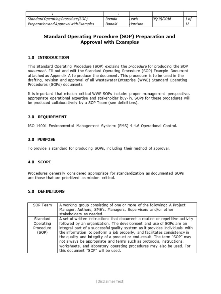 20 Standard Operating Procedure SOP Preparation and Approval SOP With ...