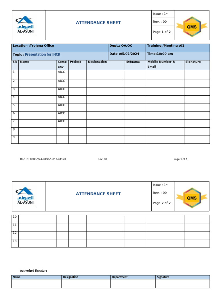 02 - Attendance Sheet For Schedule Q Requirements 05 Feb. 2024 | PDF