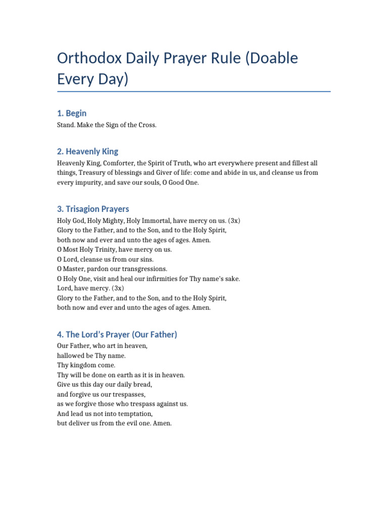 Orthodox Daily Prayer Rule | PDF