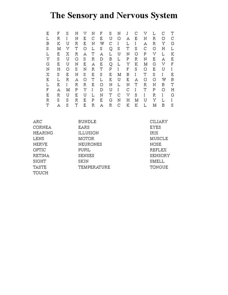 Sensory and Nervous System Word Search | PDF | Self-Improvement