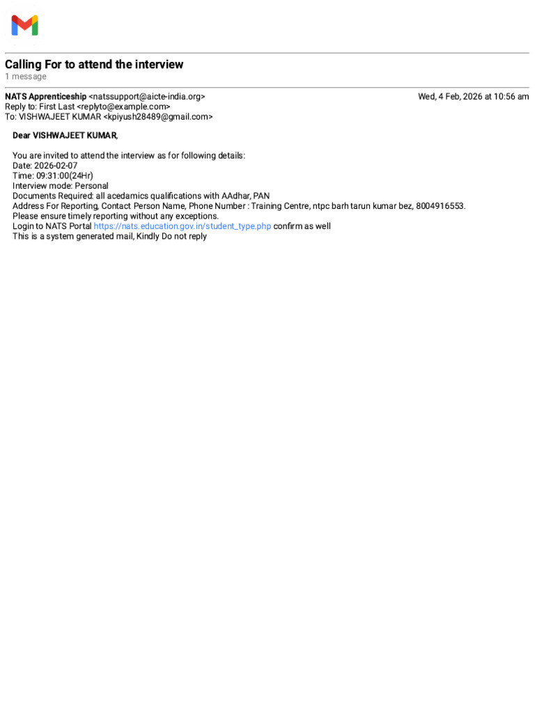 Gmail - Calling For To Attend The Interview | PDF