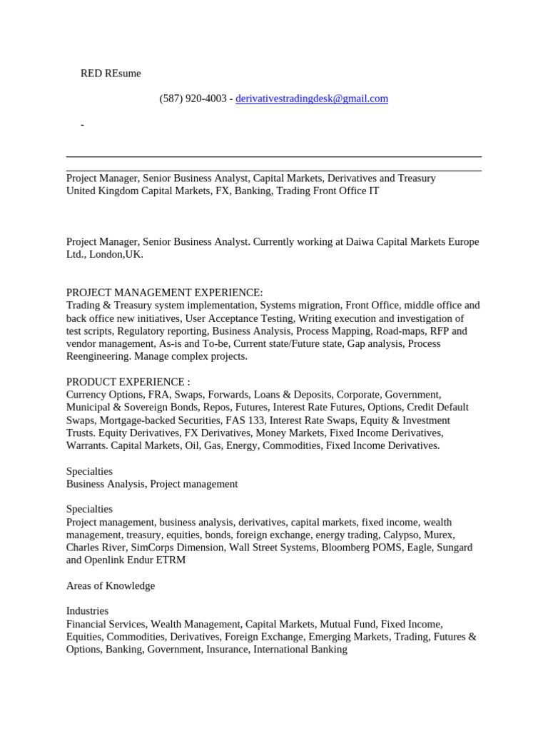 RED Resume | PDF | Derivative (Finance) | Swap (Finance)