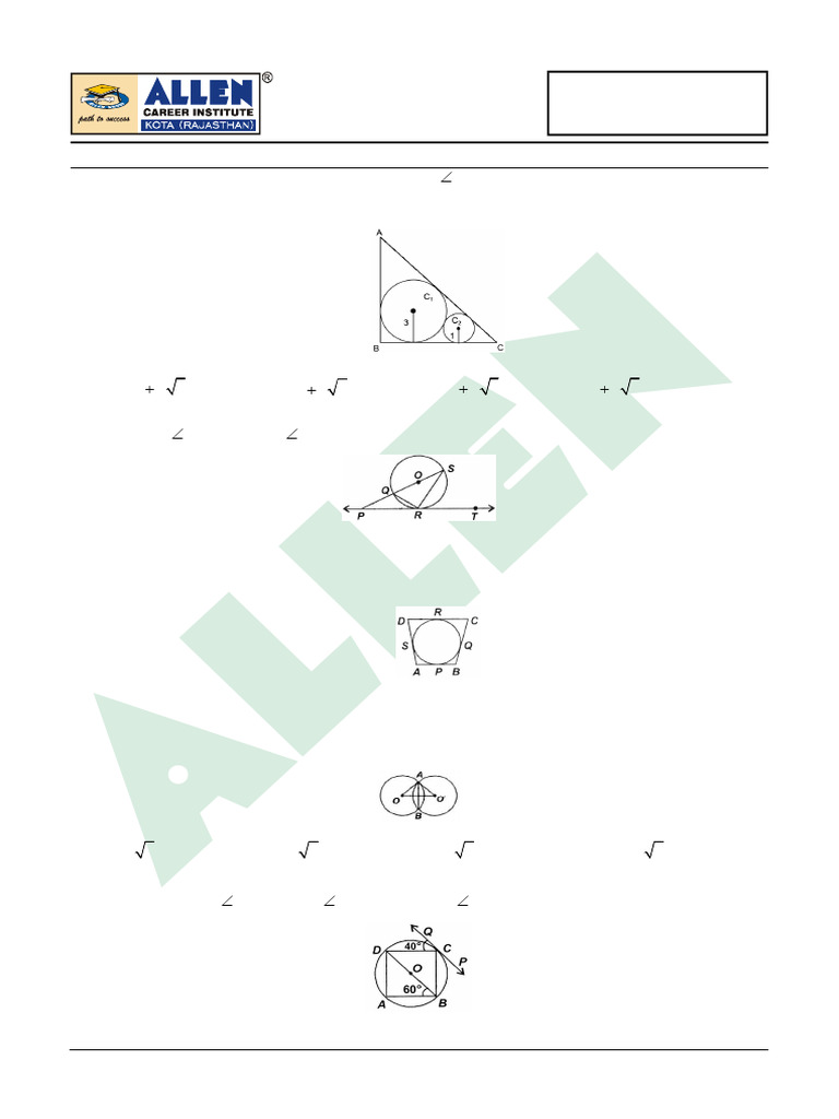 QUIZ # (Circles (Tangent)) - 2 (Neha Mam) | PDF | Circle | Euclidean ...