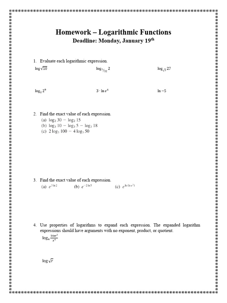 HW - Logarithmic Functions | PDF