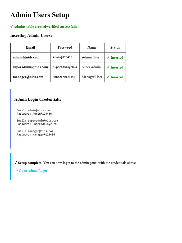 Setup Admin Users | PDF