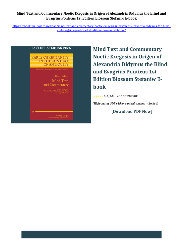 Mind Text and Commentary Noetic Exegesis in Origen of Alexandria ...