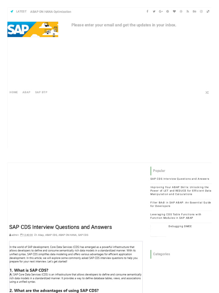 SAP CDS Interview Questions and Answers | PDF | Databases | Database Index