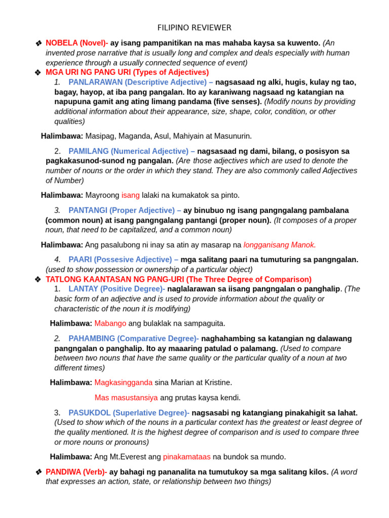 Filipino Reviewer | PDF