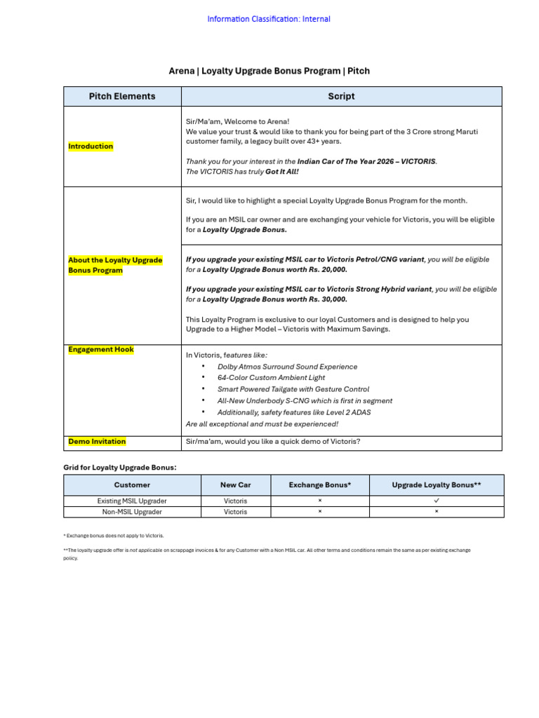 Arena Loyalty Upgrade Program Script | PDF | Car Manufacturers ...