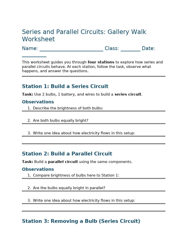 Series Parallel Gallery Walk Ws | PDF