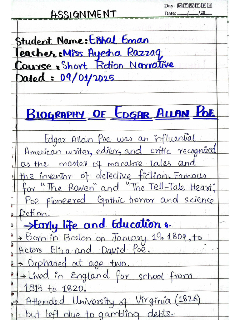Short Fiction Narrative Assignment Submitted by Eishal Eman | PDF
