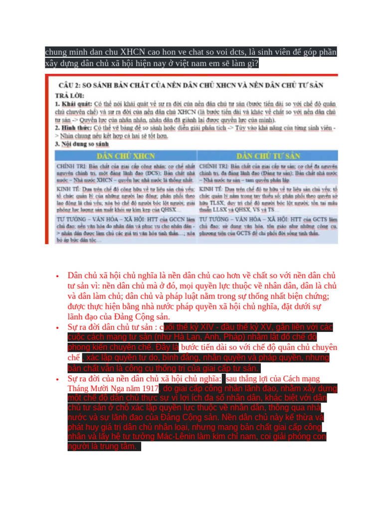 Chung Minh Dan Chu XHCN Cao Hon Ve Chat So Voi Dcts | PDF