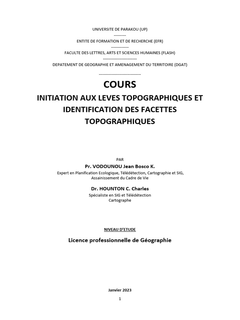 Cours Initiation Levé Topographique-1 | PDF | Système d'information ...