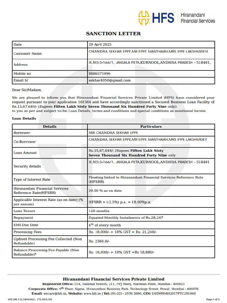Sanction Letter | PDF