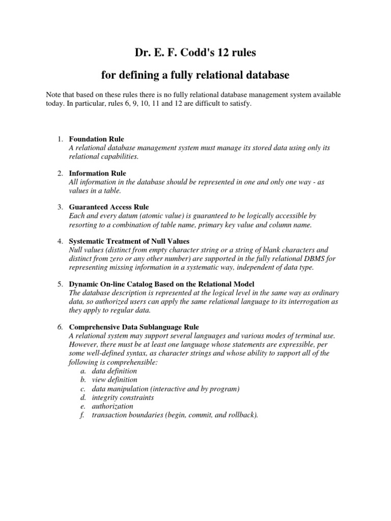 Rules of Ef Codd | Download Free PDF | Relational Database | Relational Model