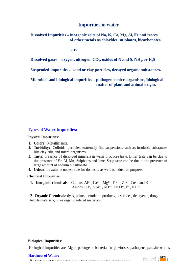 Impurities in Water | PDF | Water | Calcium