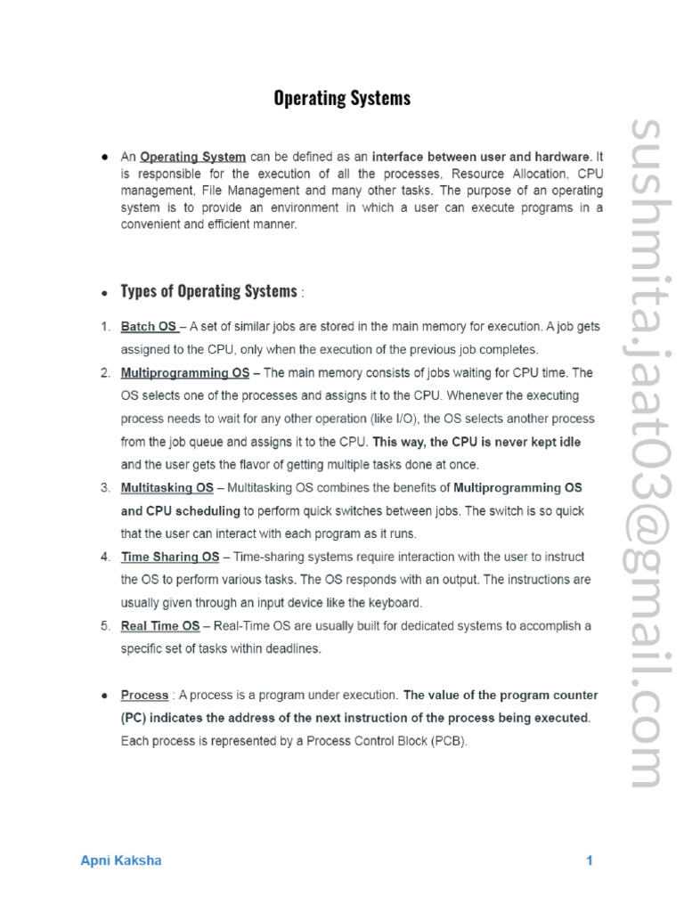Operating System Notes | PDF