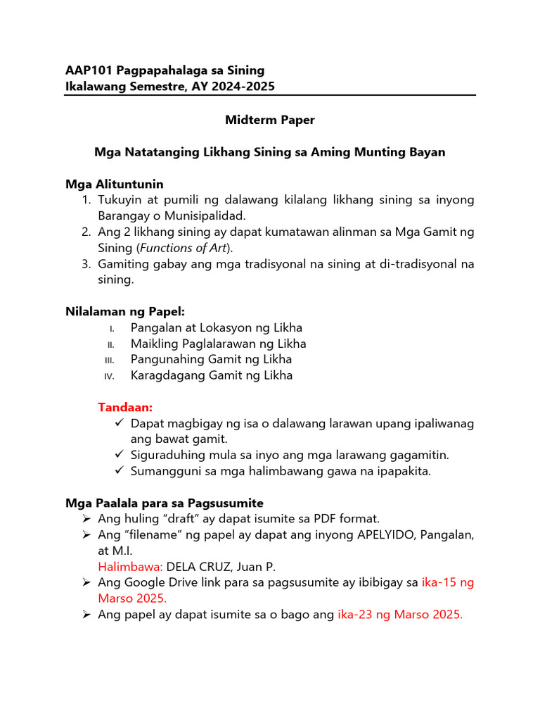 AAP 101 Mga Alituntunin Para Sa Midterm Paper | PDF