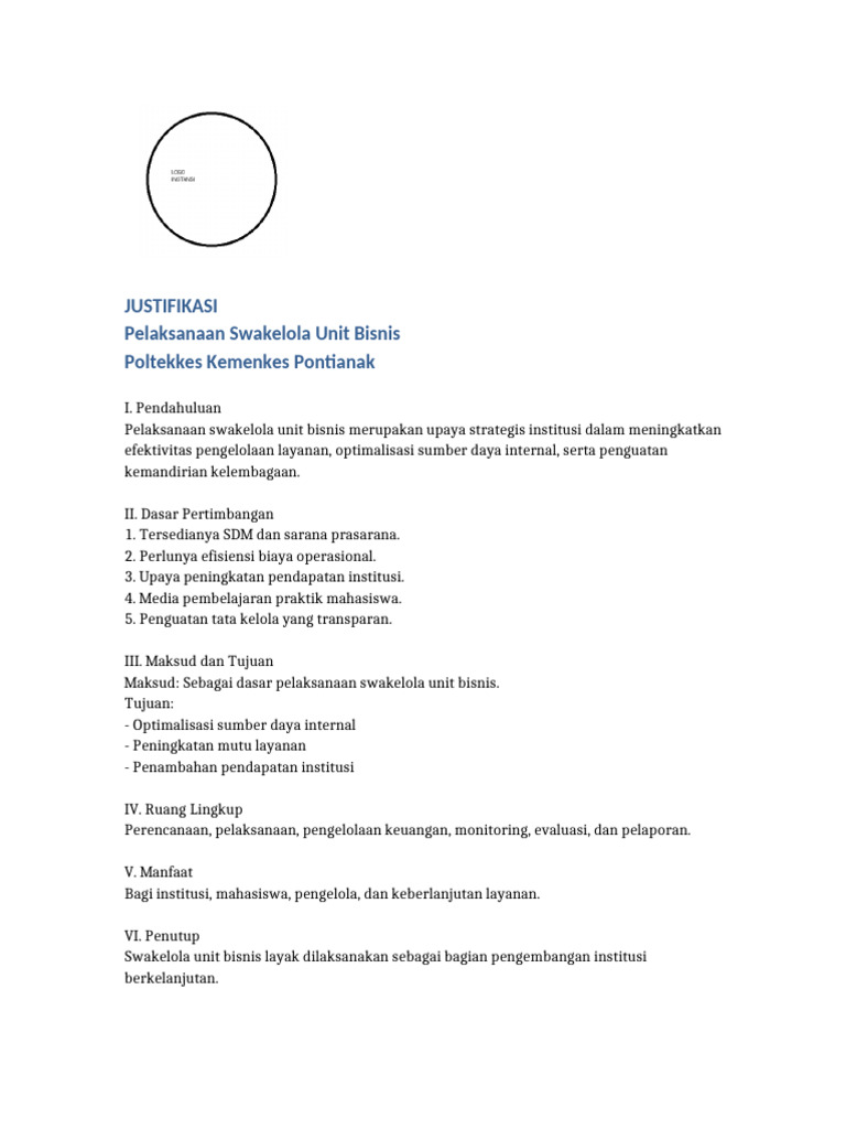 Contoh Justifikasi Swakelola | PDF