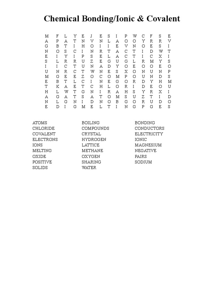Chemical Bonding Word Search Guide | PDF | Ionic Bonding | Chemical Bond