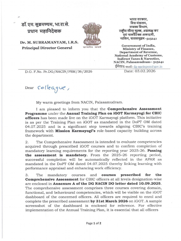 D.O. Letter Dated 03.02.2026 | PDF | Government Finances | Taxes