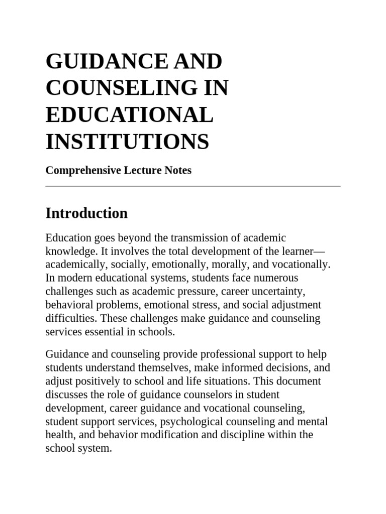 Guidance and Counseling in Educational Institutions | PDF | Counseling ...
