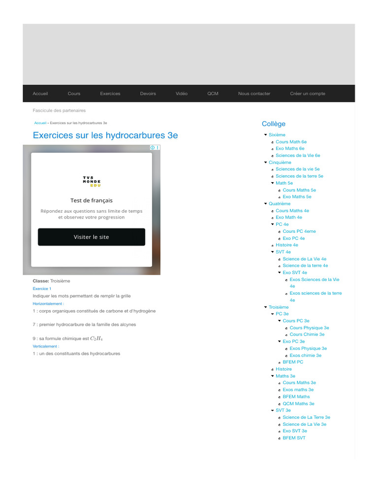 Exercices Sur Les Hydrocarbures 3e - Sunudaara | PDF | Alcane ...